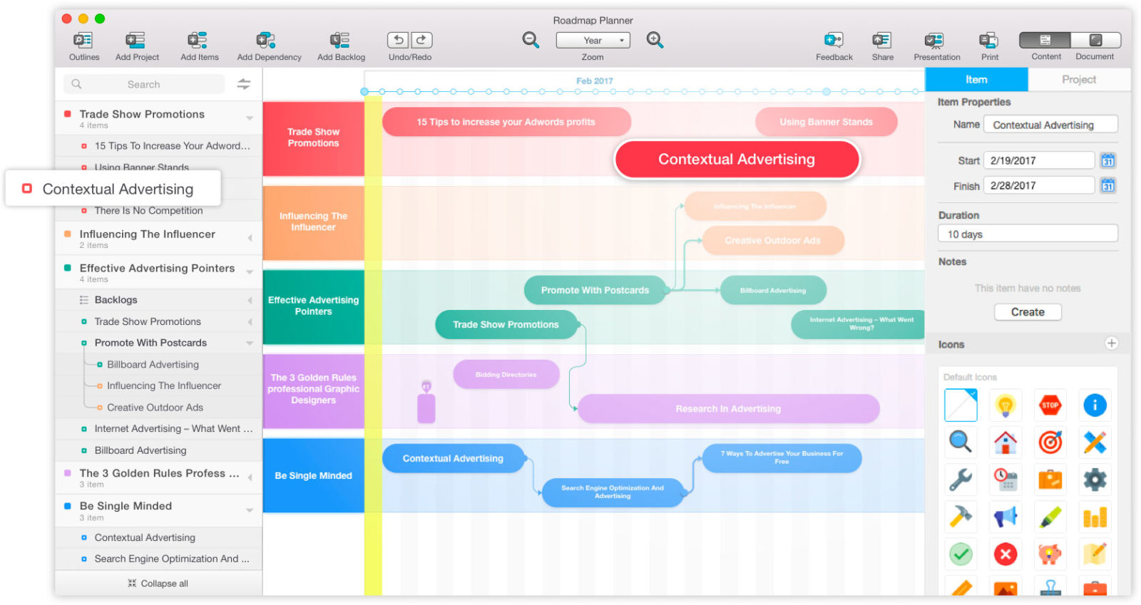 Roadmap Planner è un potente strumento Mac di supporto alla gestione ...
