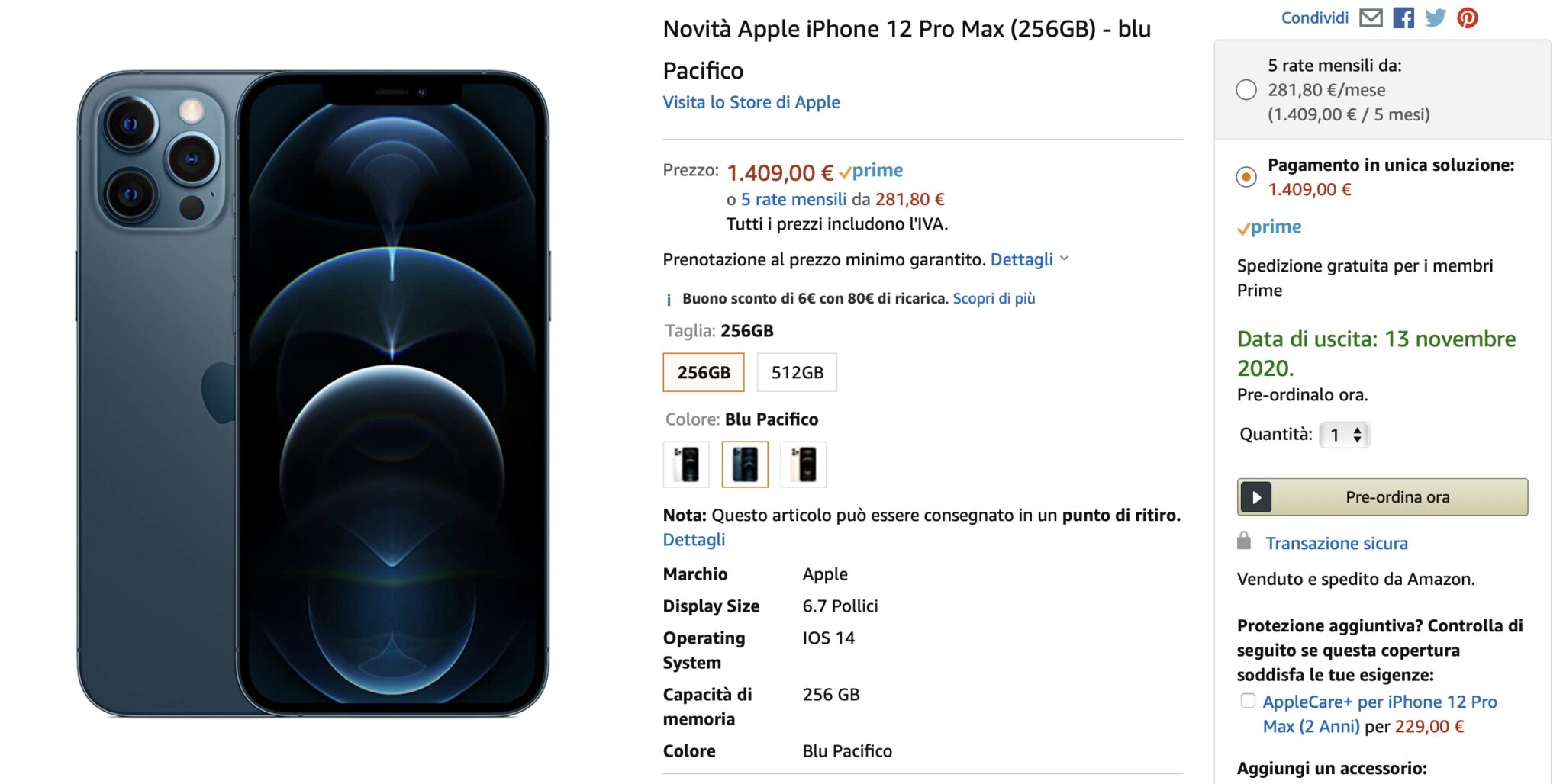 iPhone 12 Pro Max in tutti i colori (Blu incluso) spedito subito su ...